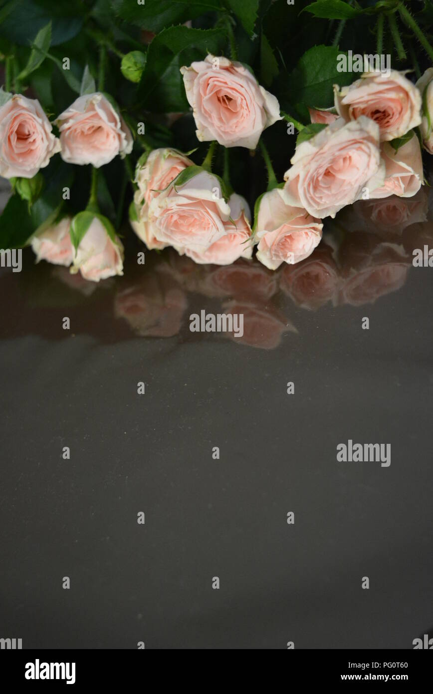 Elegant yellow pink small roses with green leaves, natural fresh chic ...