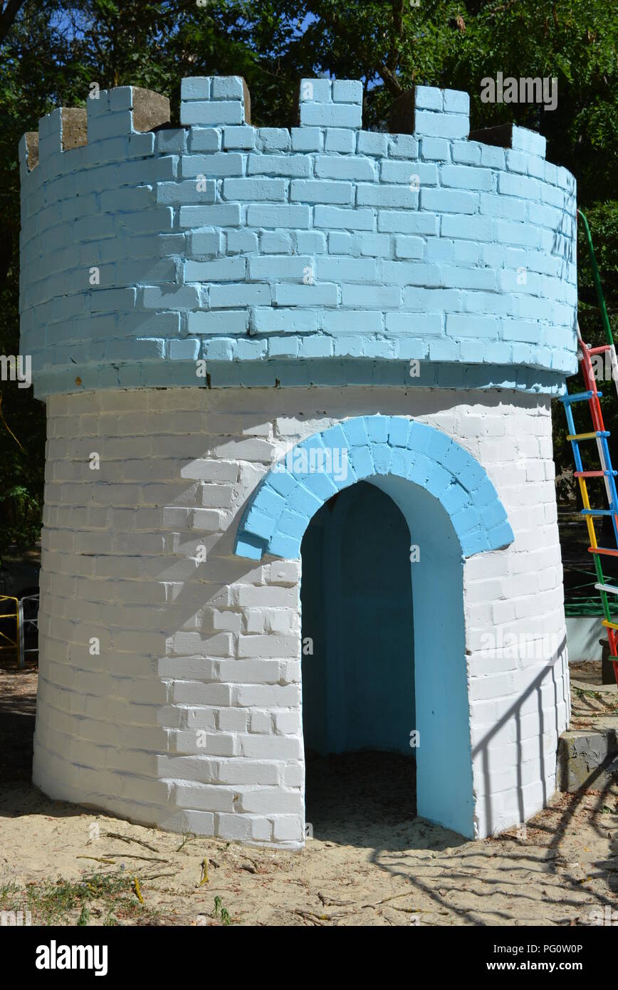 Stylish children's game tower of white and blue color, game lock Stock ...