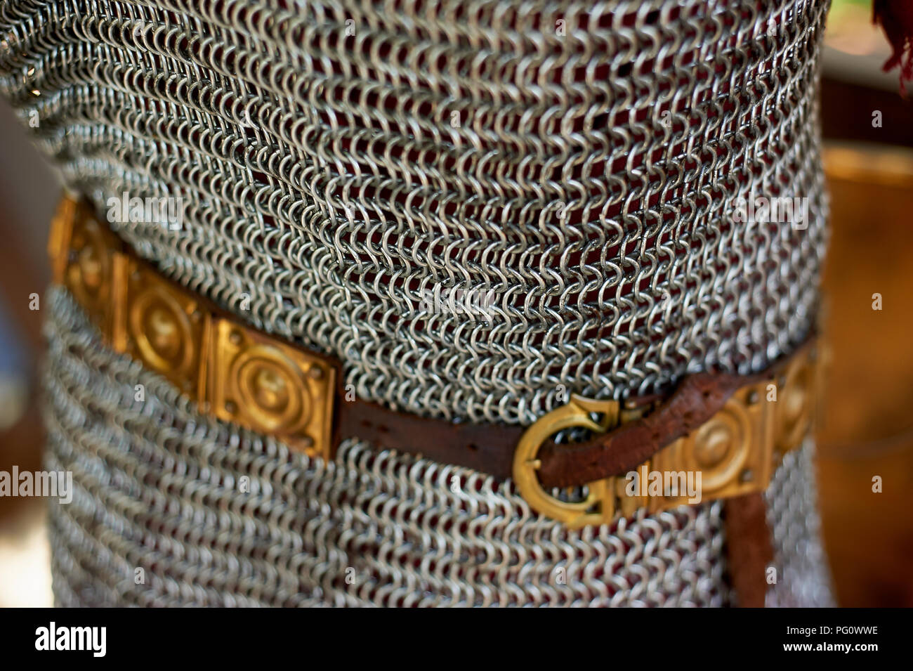 The details of metal chain mail and belt. Historical detail Stock Photo ...