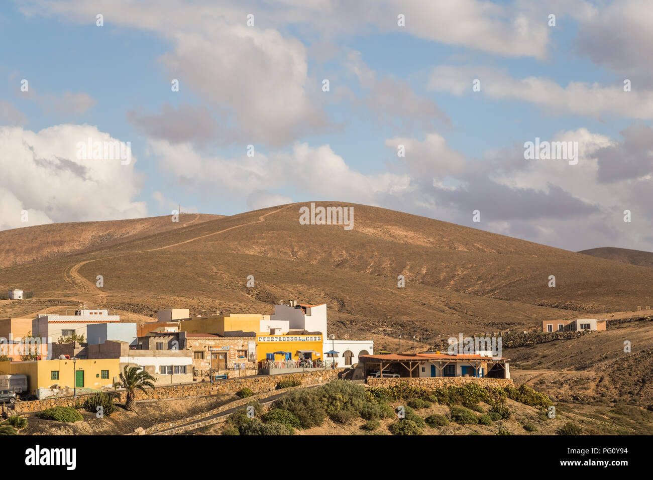 FUERTEVENTURA, SPAIN - 19 FEBRUARY 2018: Waterfront cafes and ...