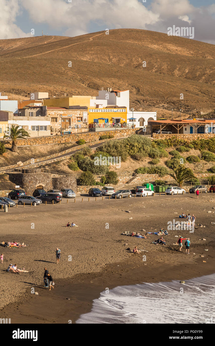 FUERTEVENTURA, SPAIN - 19 FEBRUARY 2018: Waterfront cafes and ...