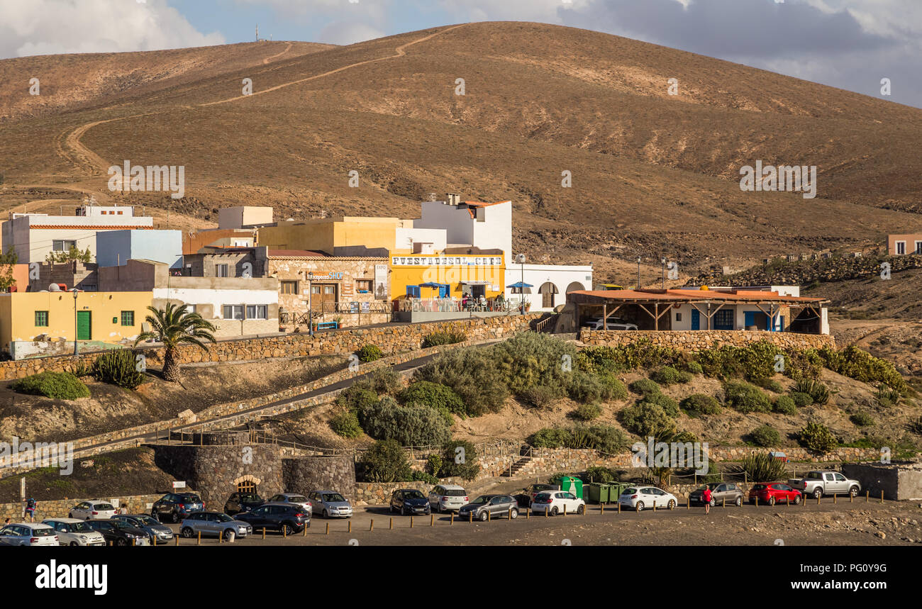 FUERTEVENTURA, SPAIN - 19 FEBRUARY 2018: Waterfront cafes and ...