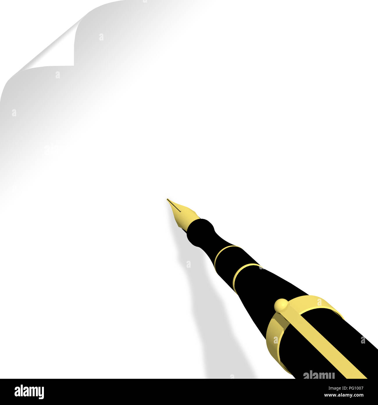 3D illustration. Fountain pen on white paper with space for text Stock ...