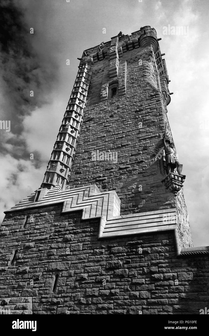 Looking up at the Wallace Monument in Stirling Scotland Stock Photo - Alamy