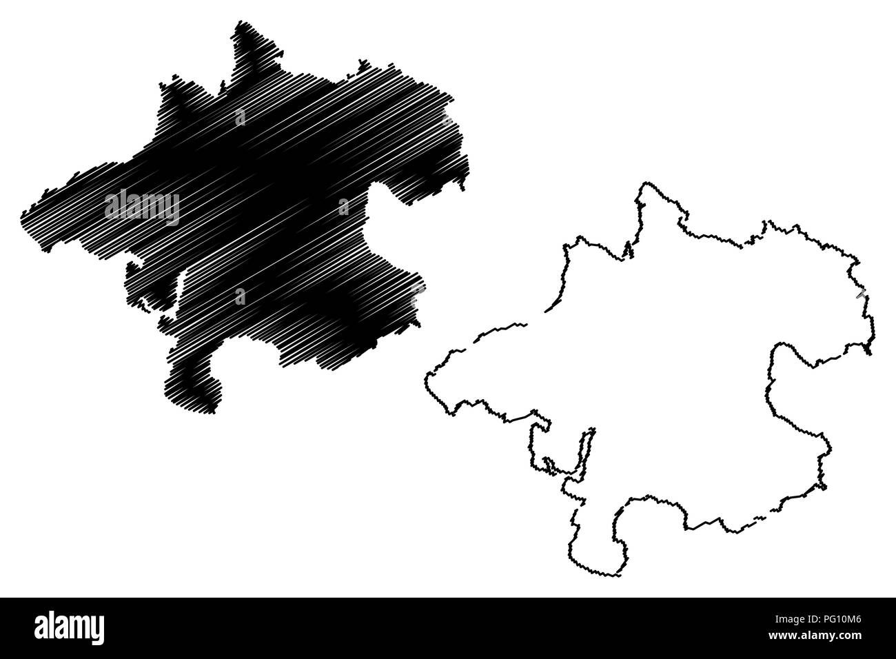 Upper Austria (Republic of Austria, Austro-Bavarian) map vector illustration, scribble sketch ...