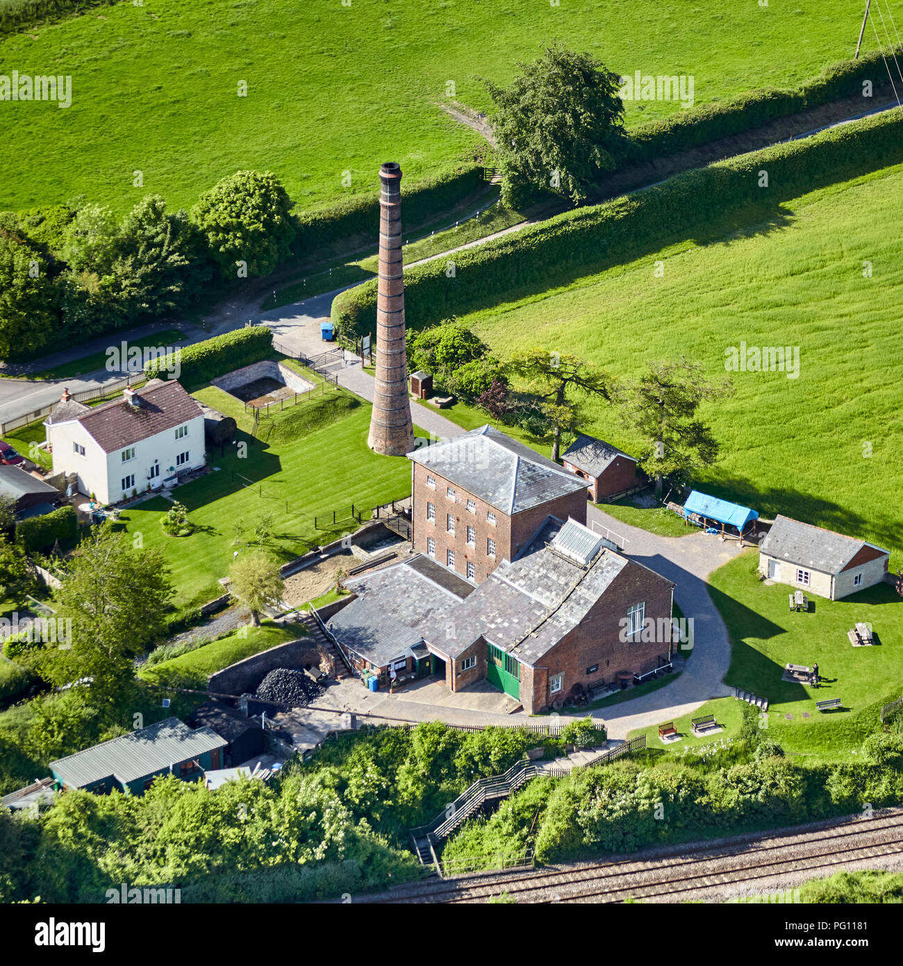 Aerial view of Crofton Beam Engines by Kennet & Avon canal in Wiltshire ...