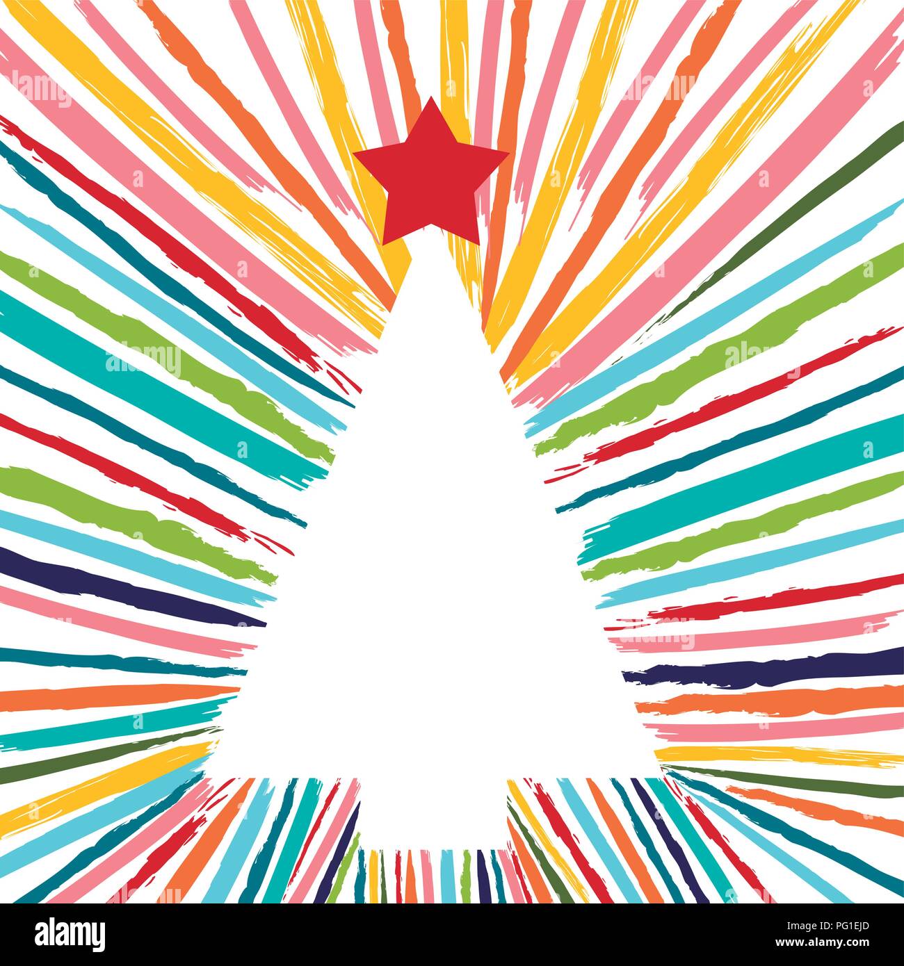 Colorful Merry Christmas greeting card design with fun color xmas pine ...