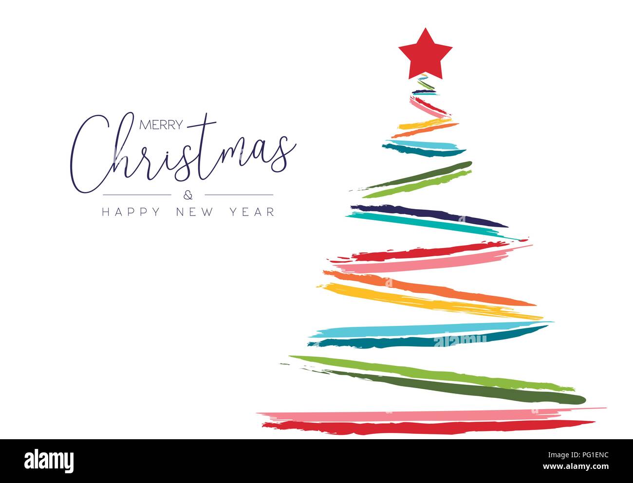 Merry Christmas and New Year colorful greeting card design with fun ...