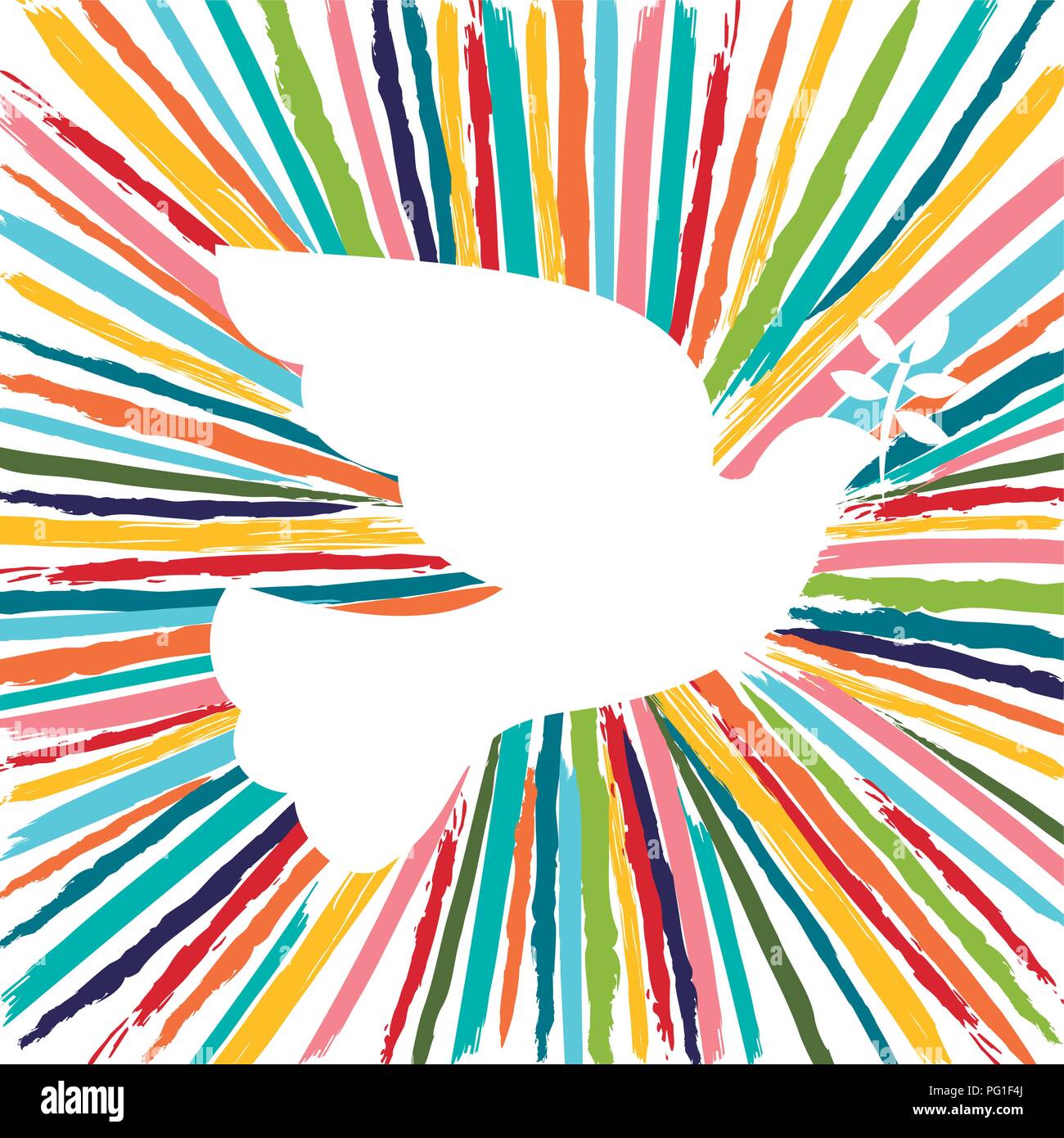 Colorful dove bird shape in fun colors made of grunge hand drawn brush ...