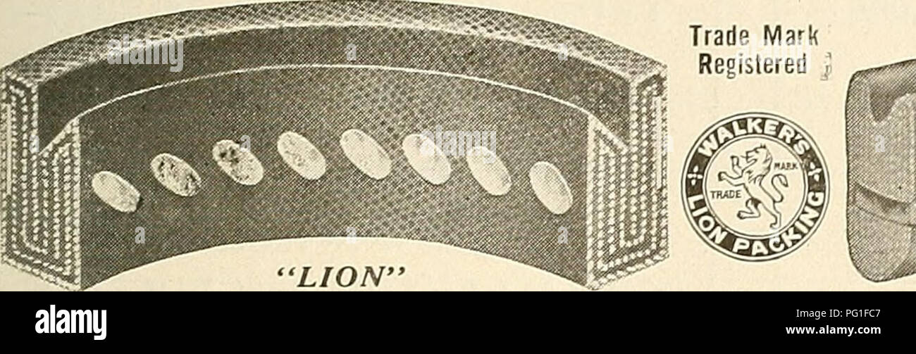 This image depicts the 'Lion' packing trademark, an automatic hydraulic ...