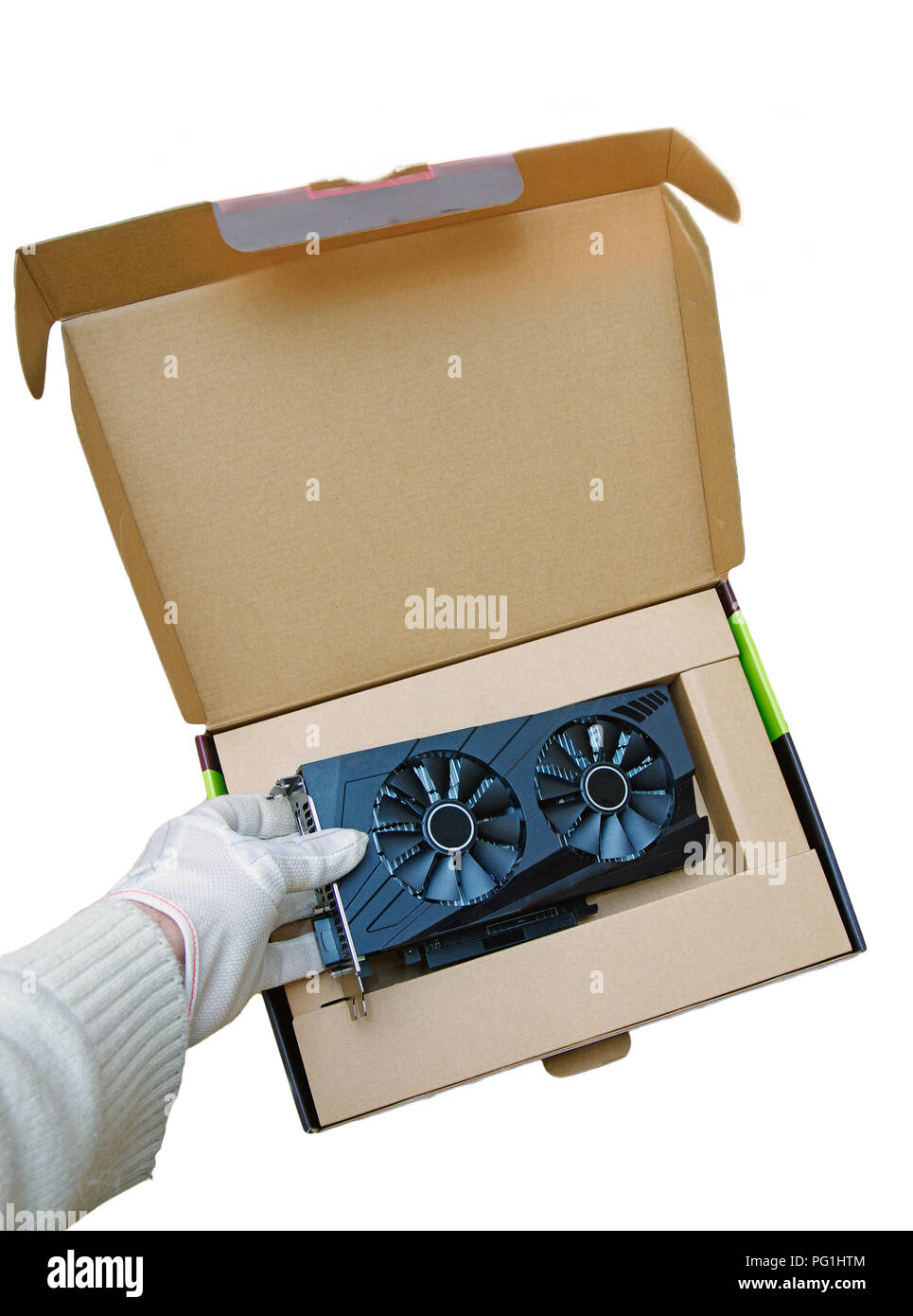 Computer video card GPU inside box, isolated on white background Stock ...