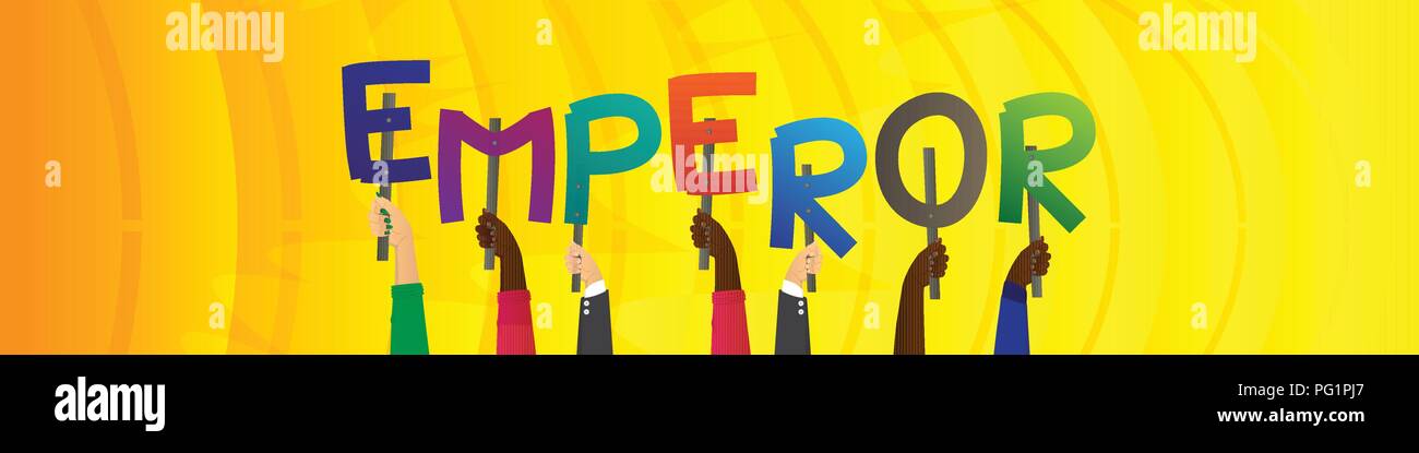 Diverse hands holding letters of the alphabet created the word Emperor ...