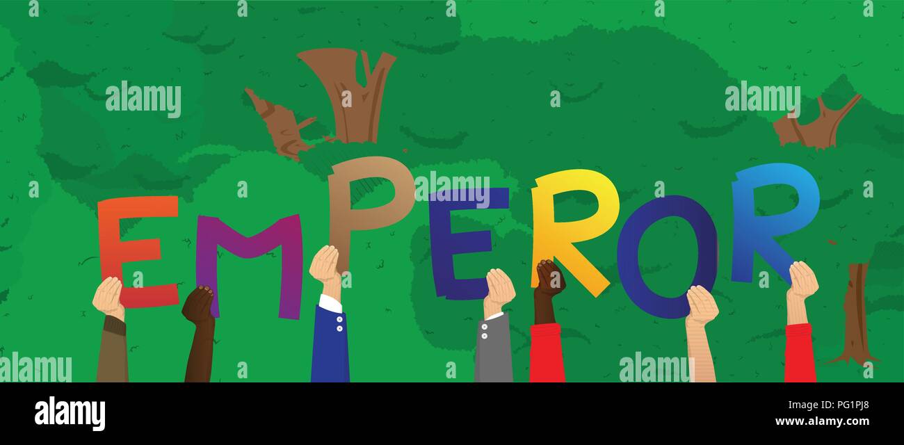 Diverse hands holding letters of the alphabet created the word Emperor ...