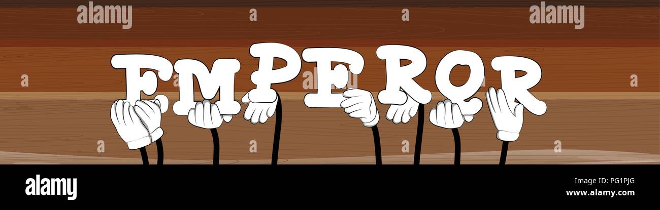 Diverse hands holding letters of the alphabet created the word Emperor ...