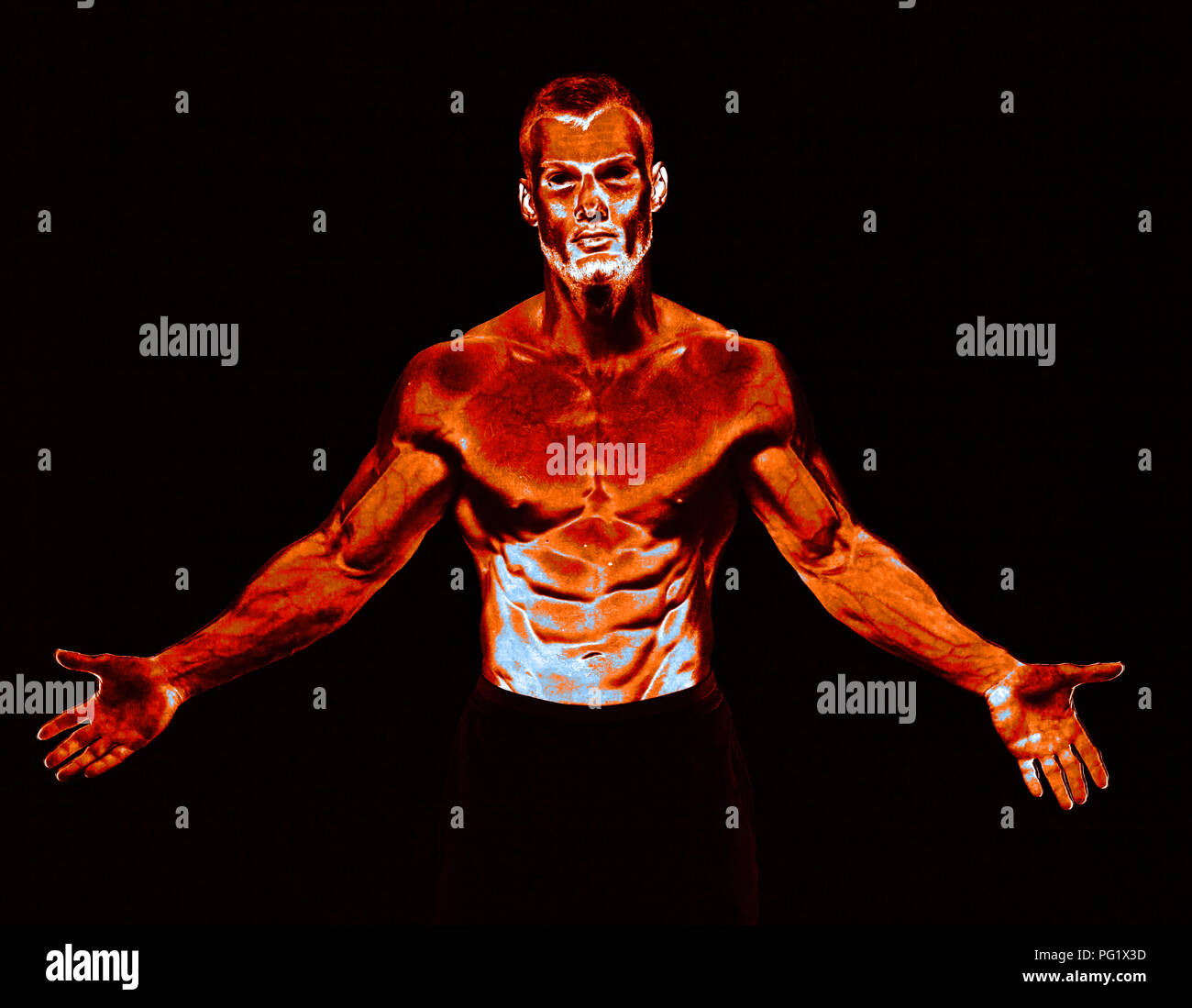 Aggressive man is a fighter, a bodybuilder on a black Stock Photo - Alamy