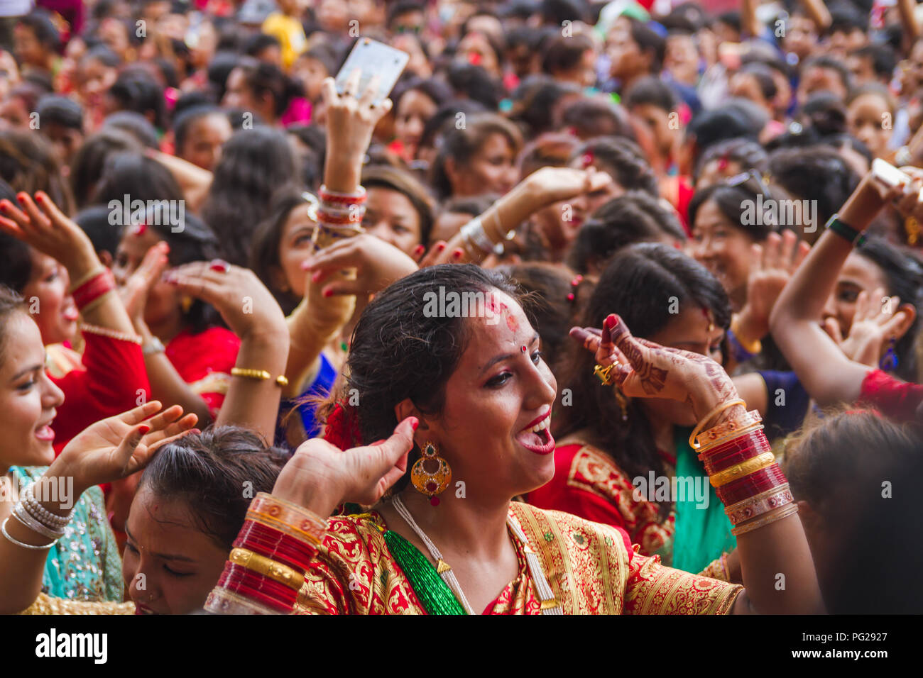 Kathmandu,Nepal - Aug 24,2017: Hindu women of nepal enjoying Teej ...