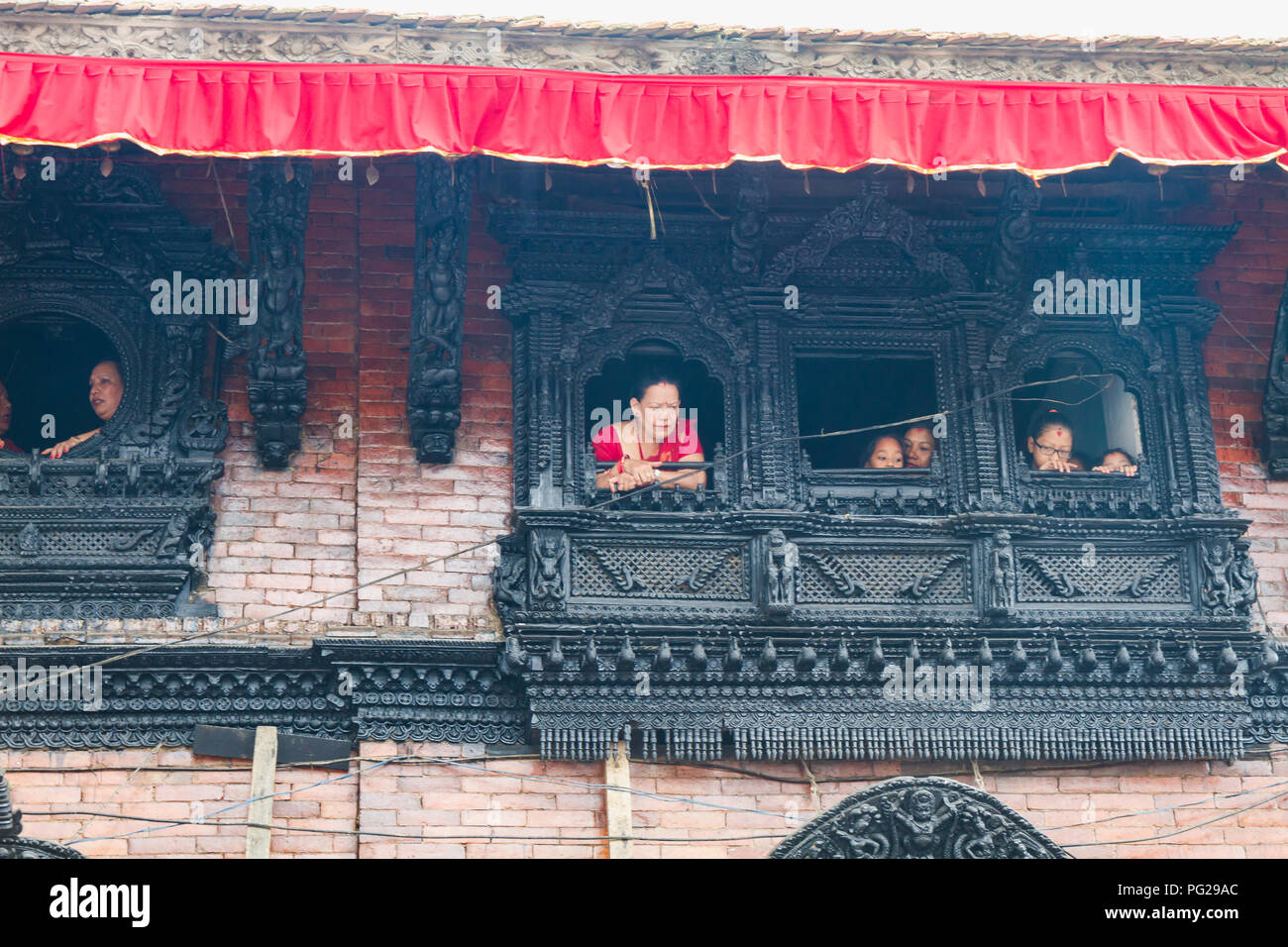 Kathmandu,Nepal - Sep 5,2017: Nepali people watching outside from ...