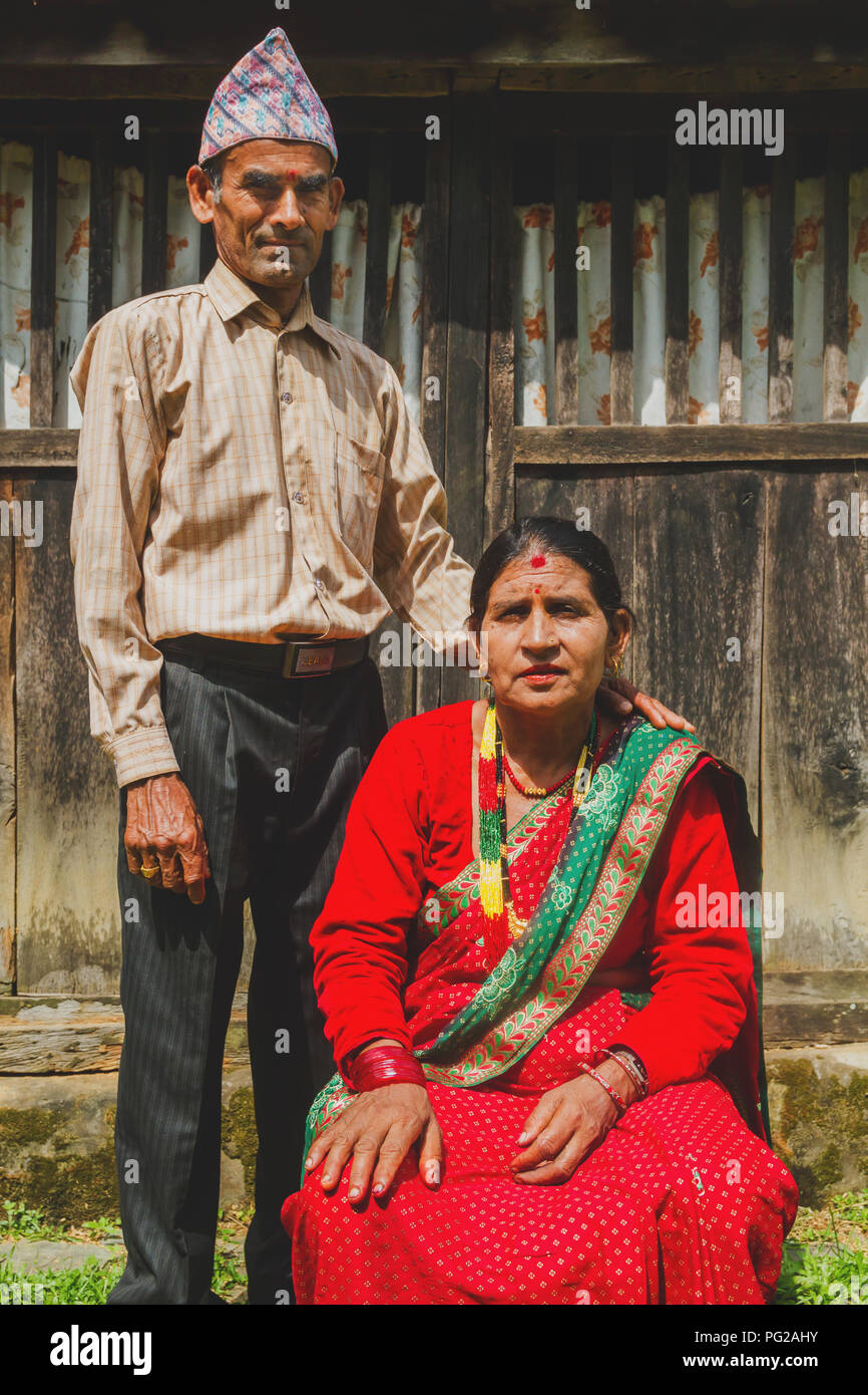 Gorkha,Nepal - Sep 30,2017: A Beautiful Nepali Old Couple posing for a ...