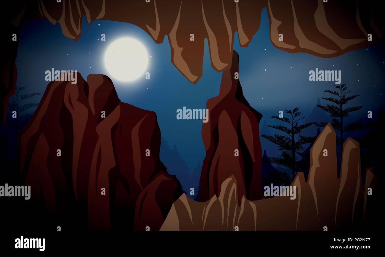 Cave at night scene illustration Stock Vector Image & Art - Alamy