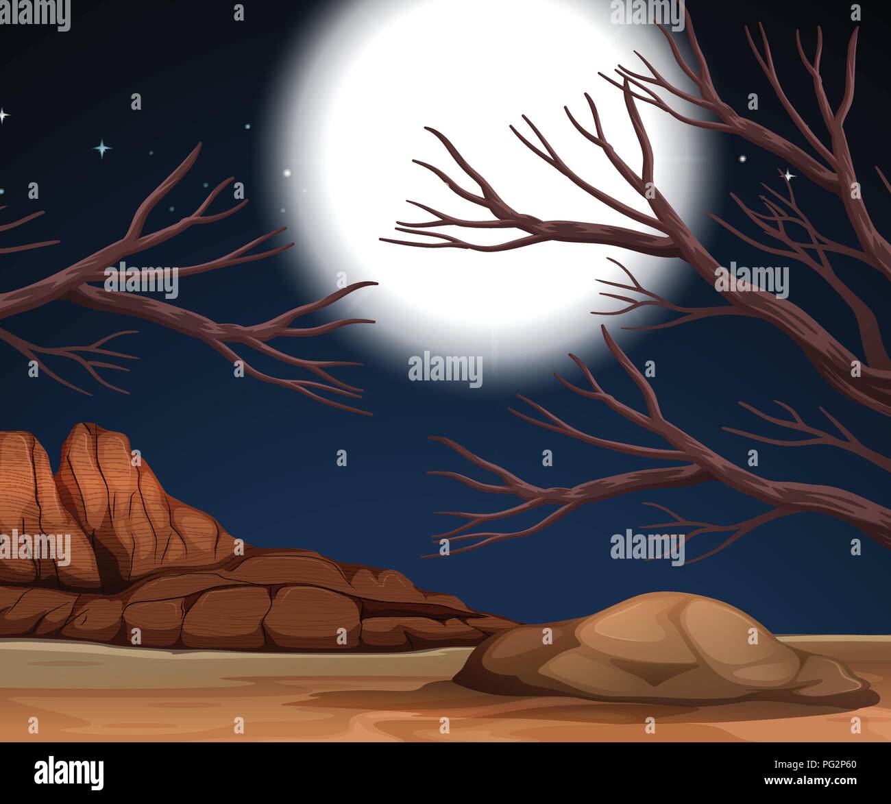 Nature scene with dry land at night illustration Stock Vector Image ...
