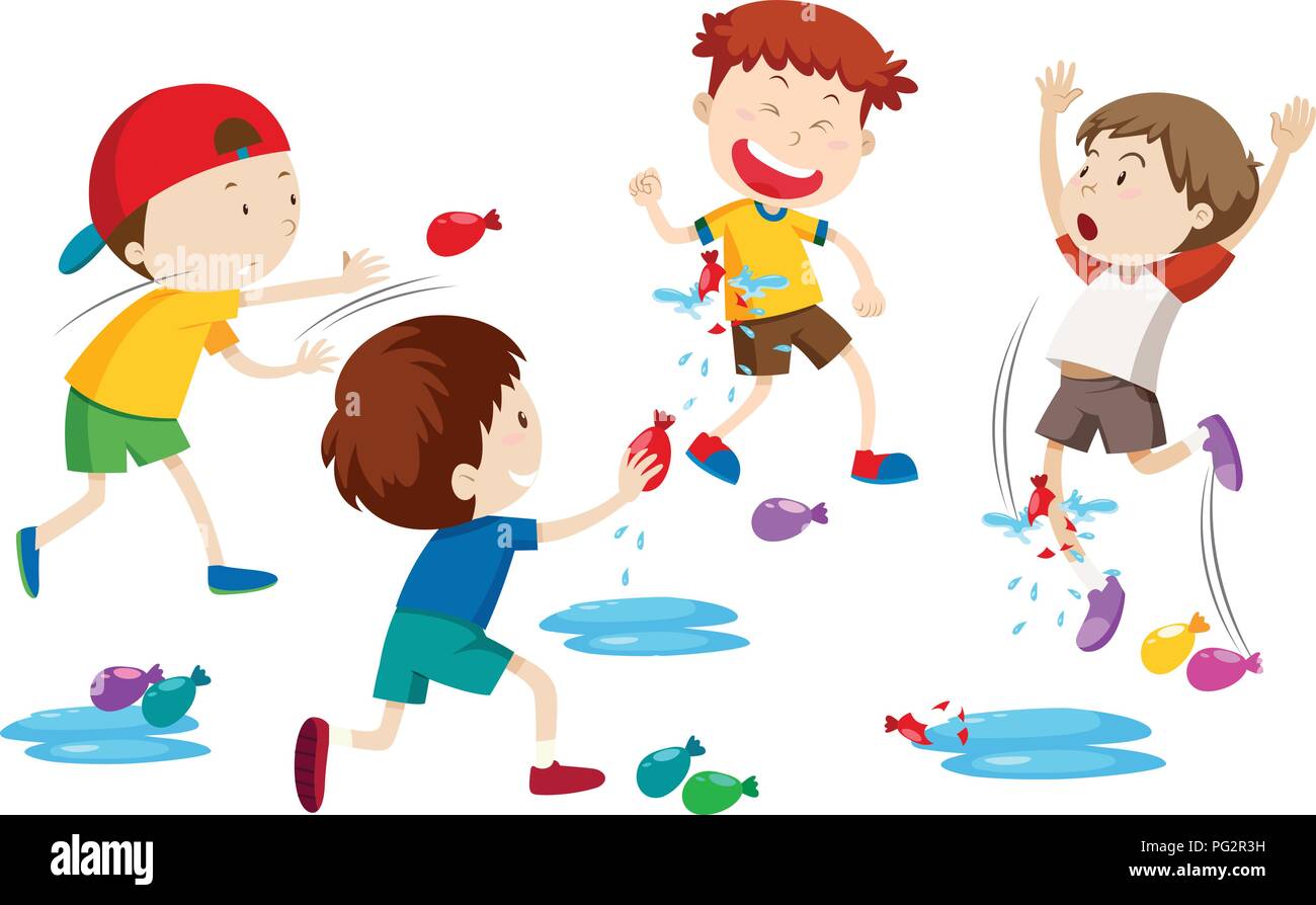 Children playing water fight Stock Vector Images - Alamy