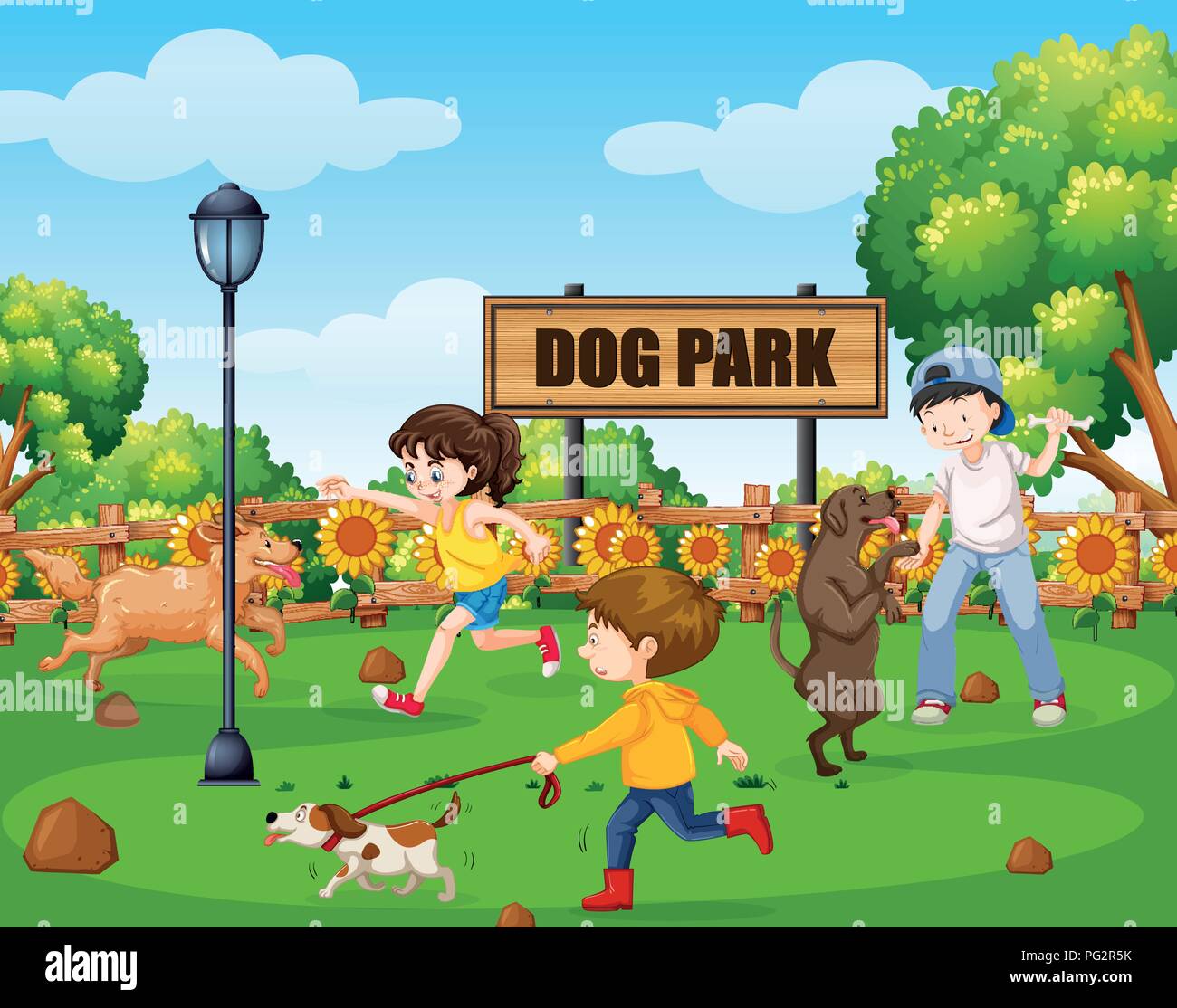 Dog park with people and their pets illustration Stock Vector Image ...