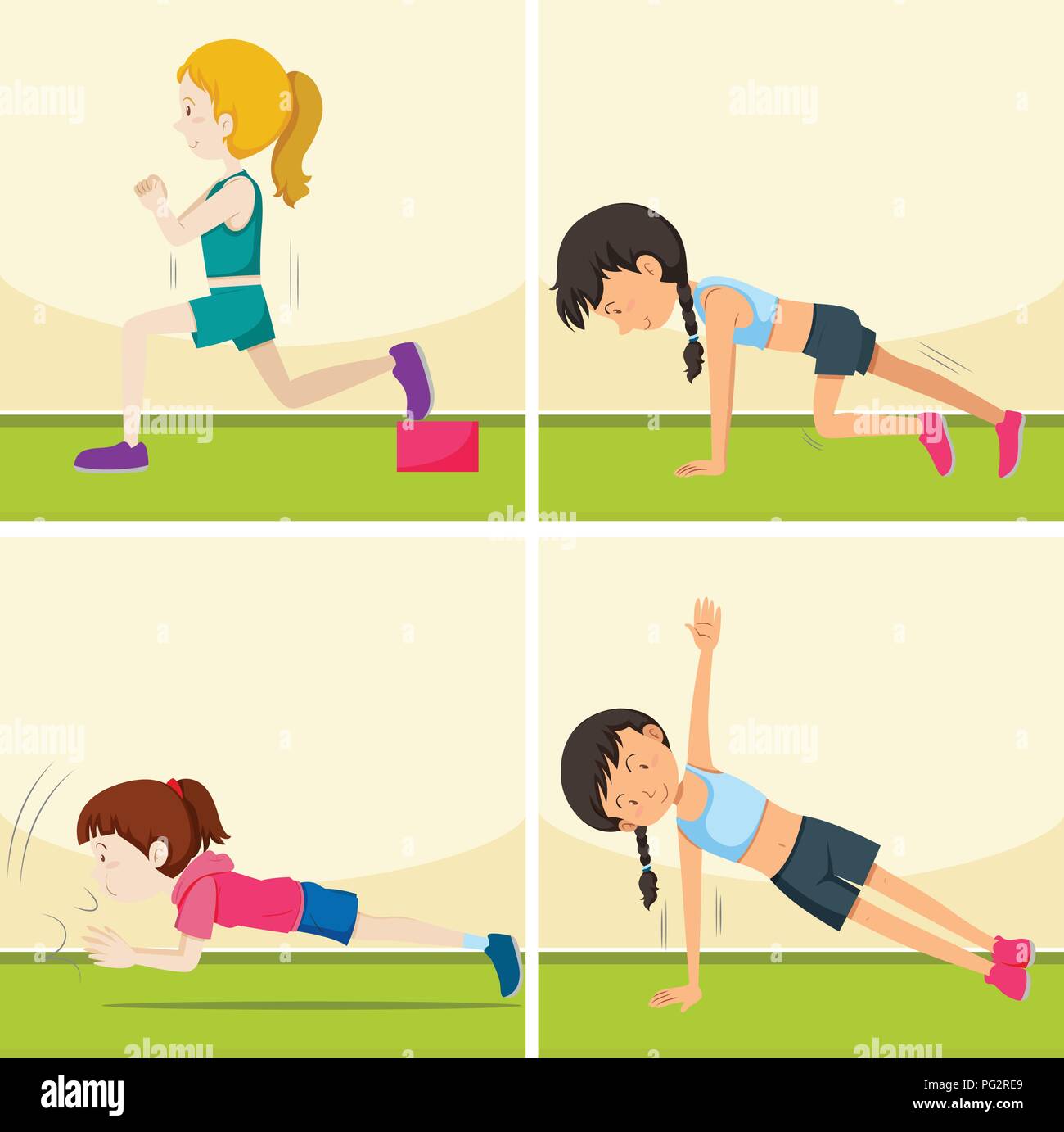Set of girls doing exercises illustration Stock Vector Image & Art - Alamy