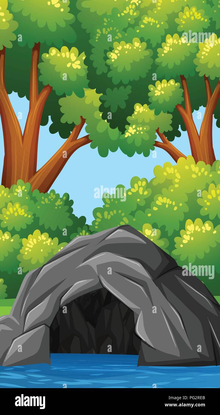 Cave with water in forest illustration Stock Vector Image & Art - Alamy