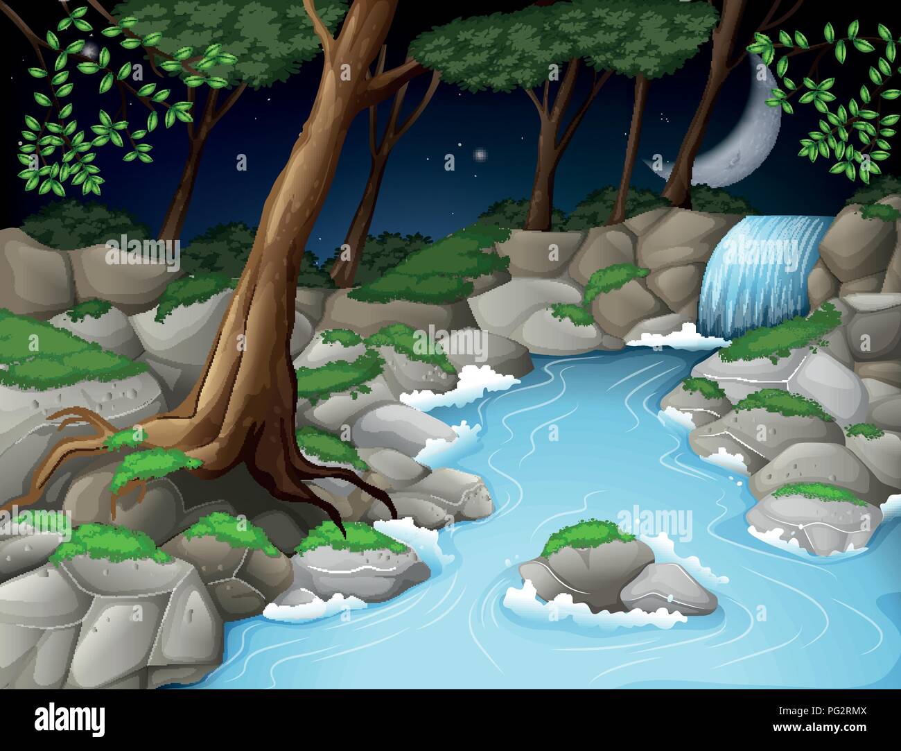 Beautiful wood scene at night illustration Stock Vector Image & Art - Alamy