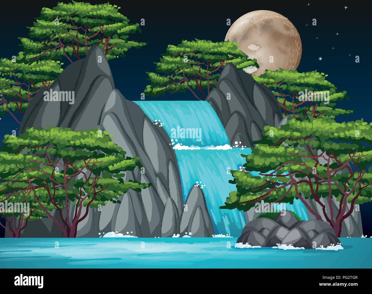 A waterfall at night illustration Stock Vector Image & Art - Alamy
