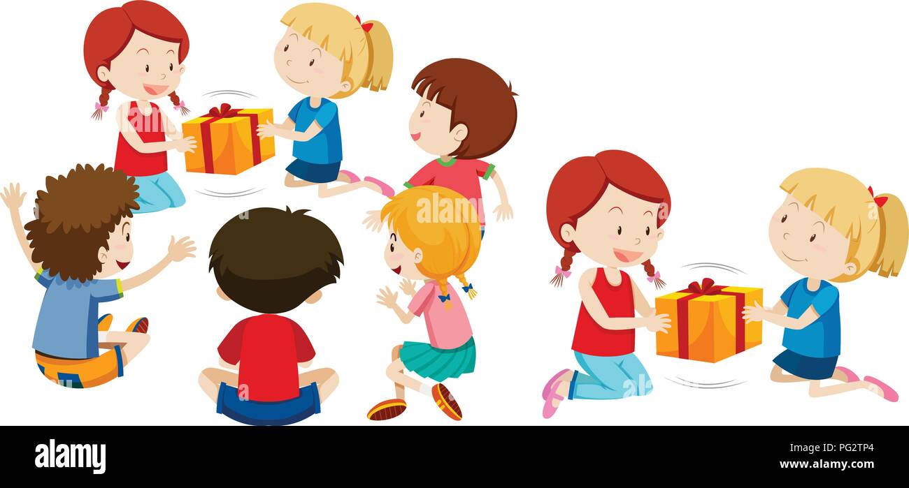Children giving preset on white background illustration Stock Vector ...