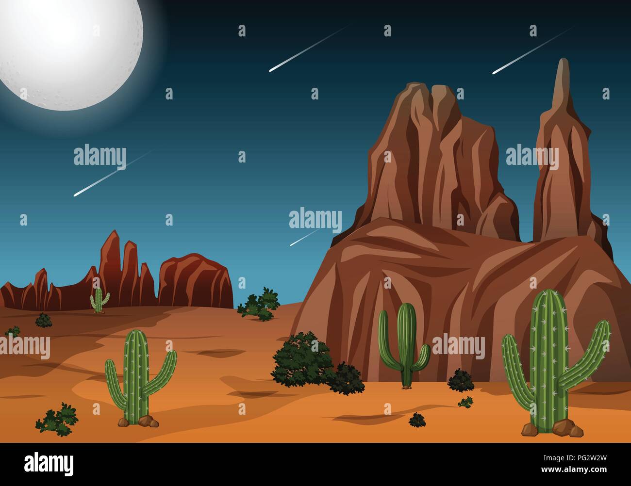 Desert at night time scene illustration Stock Vector Image & Art - Alamy
