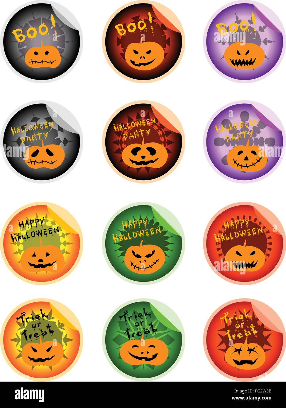 Illustration Set of Happy Jack-o-Lantern Pumpkins Stickers For ...
