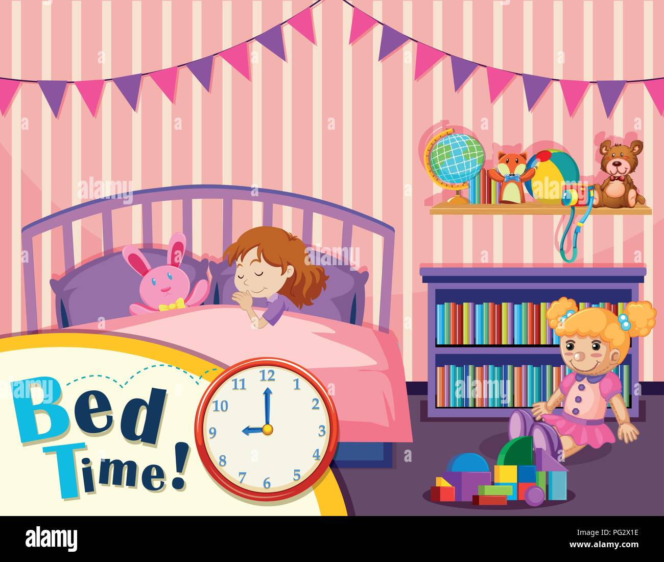 Young girl bed time illustration Stock Vector Image & Art - Alamy