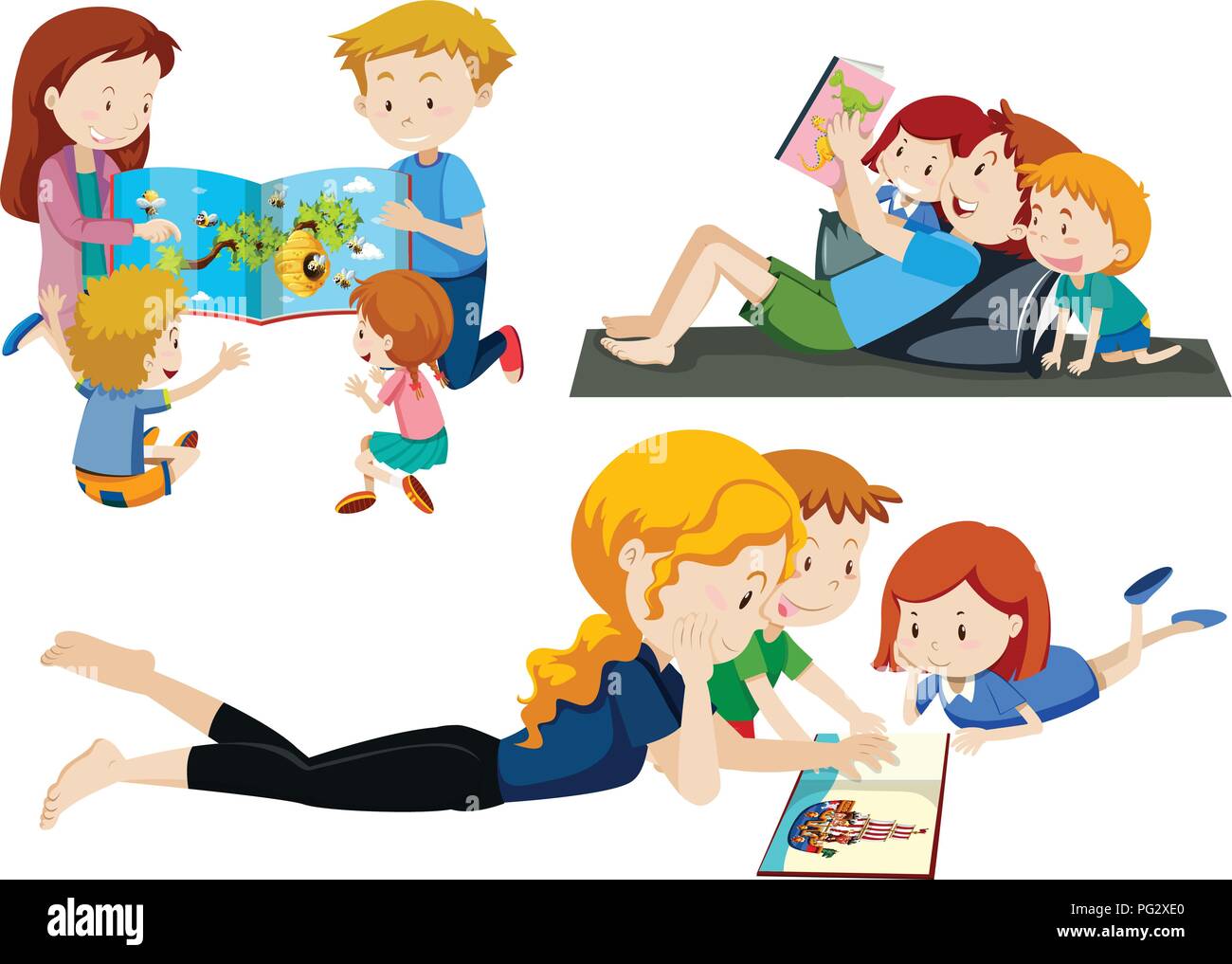 Kids Reading With Parents Clip Art