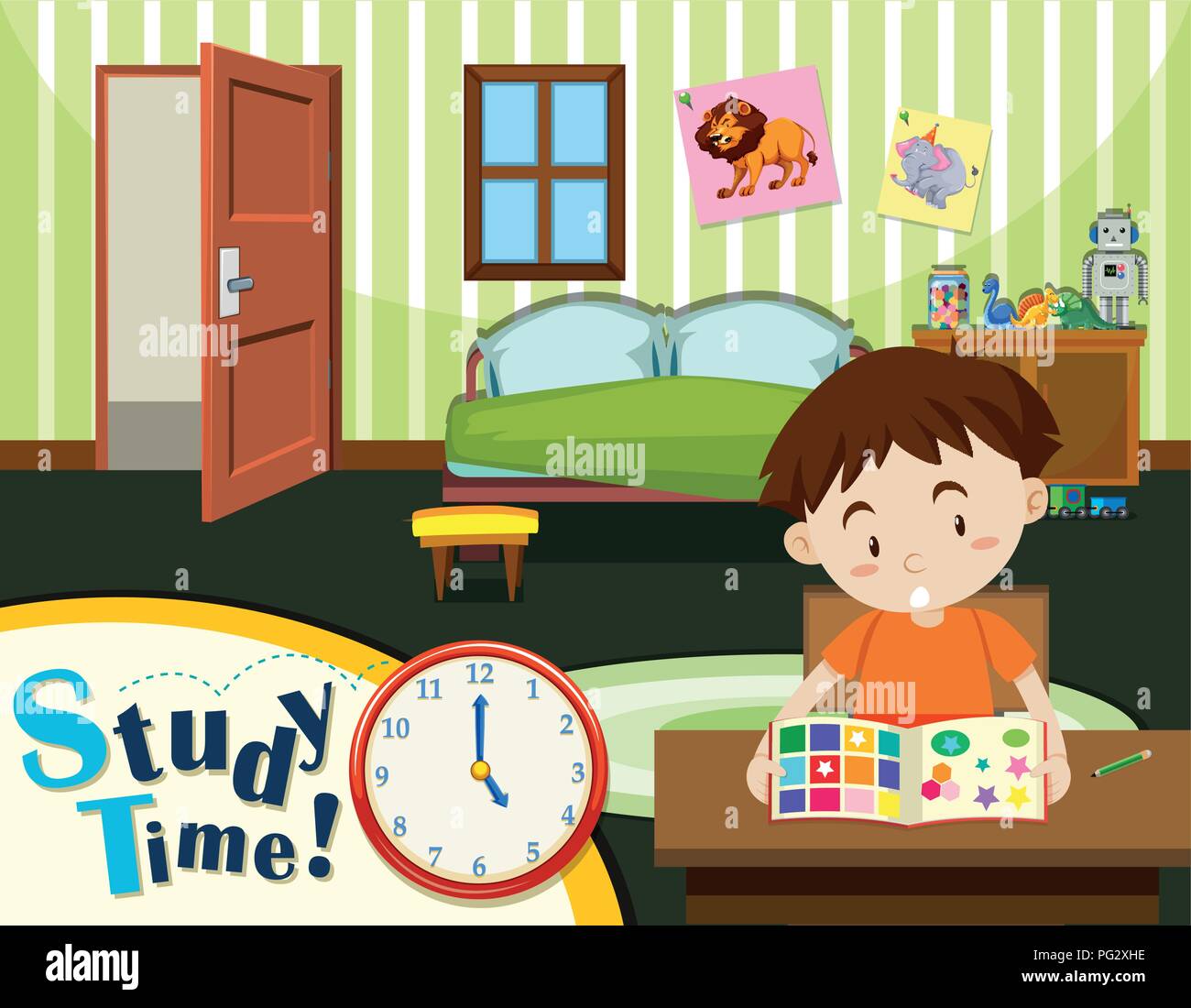 Young boy study time illustration Stock Vector Image & Art - Alamy