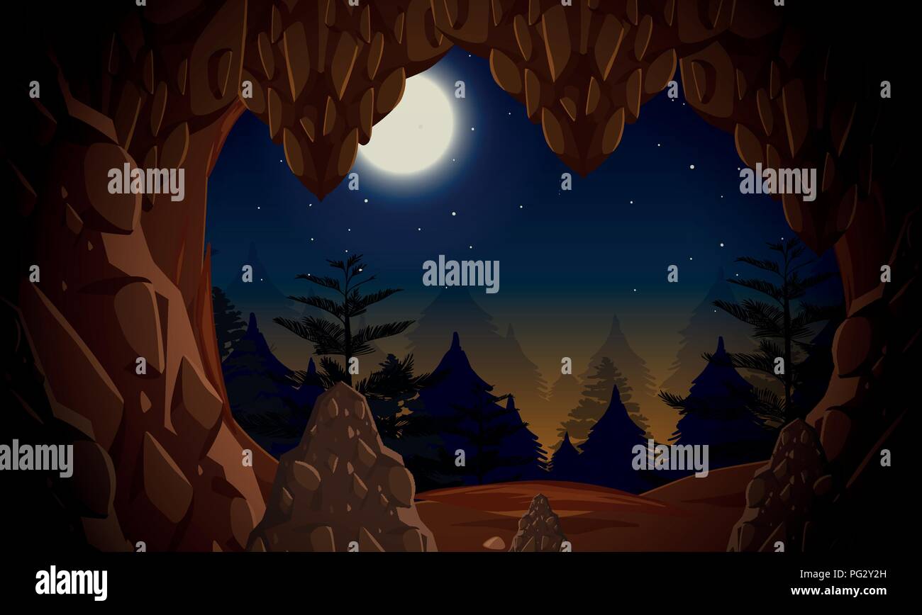 Cave entrance night Stock Vector Images - Alamy