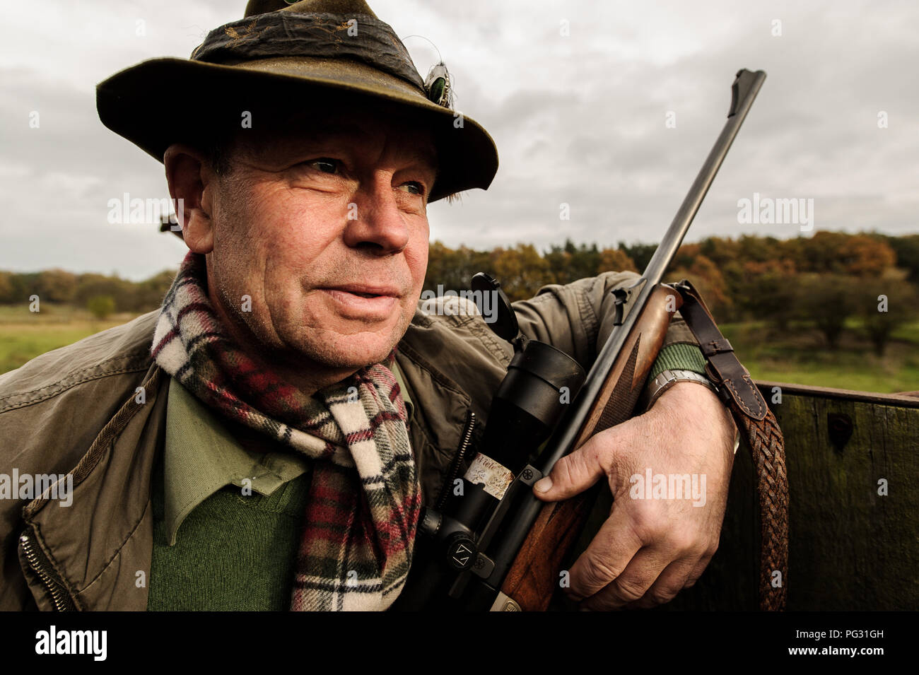 The hunter Wolfgang Wernicke in woods of Brandenburg Herzberg (Mark ...