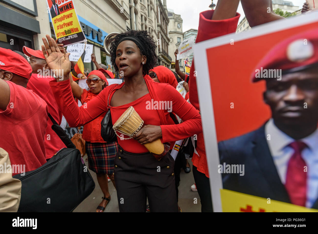 London, UK. 23rd August 2018. Hundreds of Ugandans, mainly dressed in ...