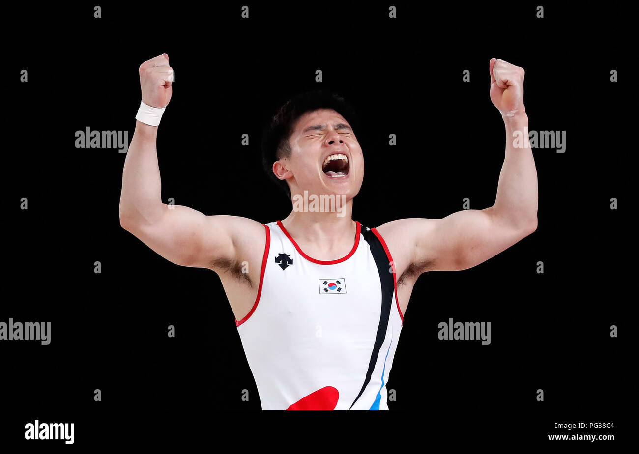 Jakarta. 23rd Aug, 2018. Kim Hansol of South Korea celerates during the ...