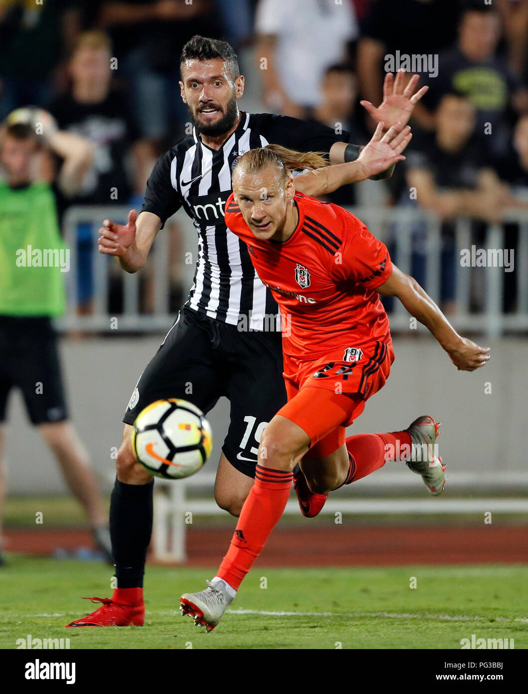 Belgrade, Serbia. 23rd Aug, 2018. Domagoj Vida (R) of Besiktas vies ...