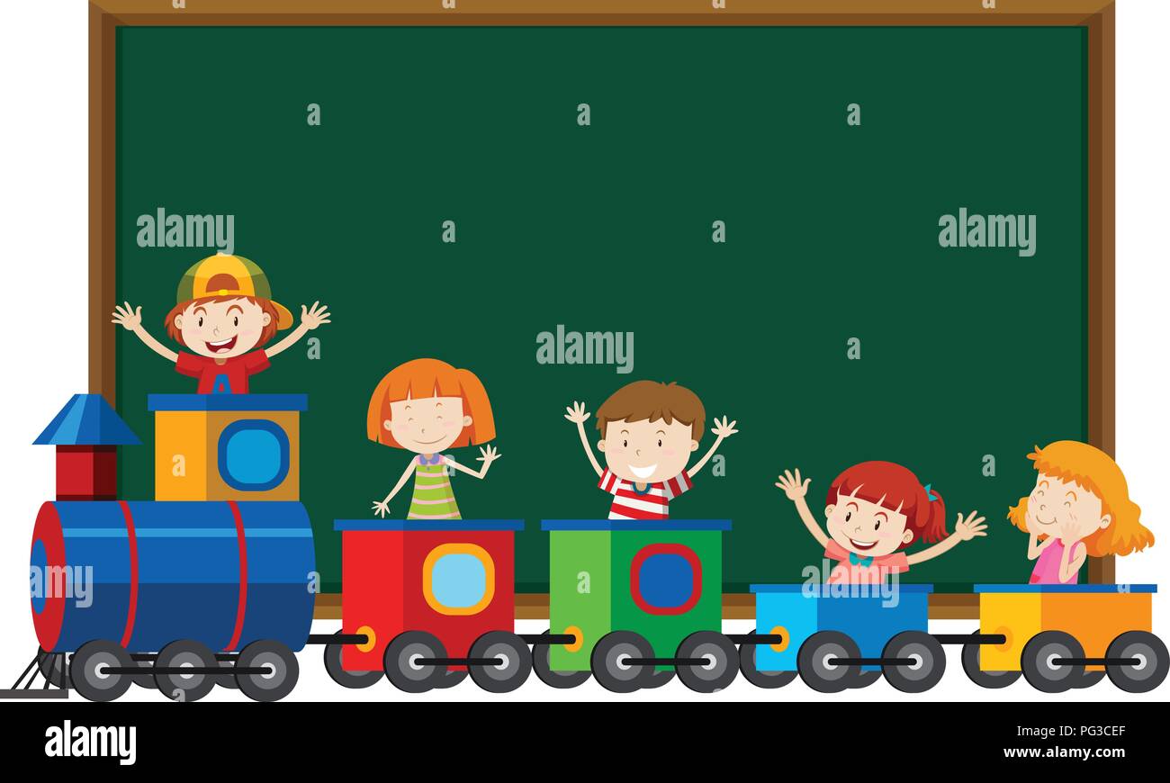 Children in train infront of blackboard illustration Stock Vector Image ...