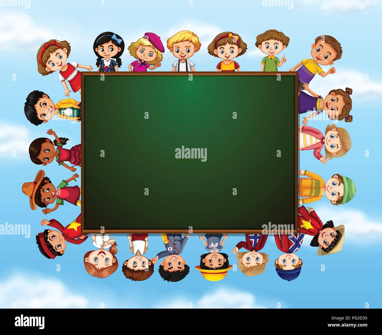 Group of children around chalk board illustration Stock Vector Image ...
