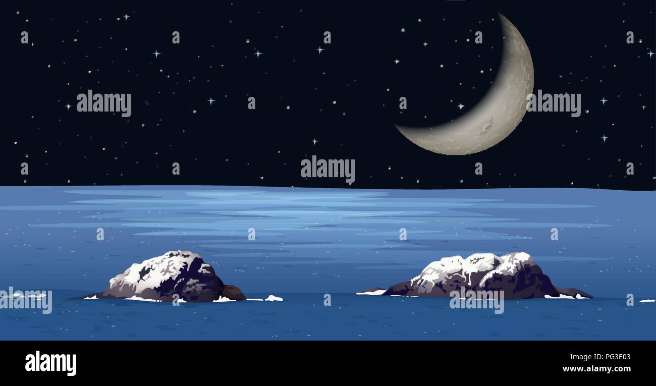 A dark night at the ocean illustration Stock Vector Image & Art - Alamy