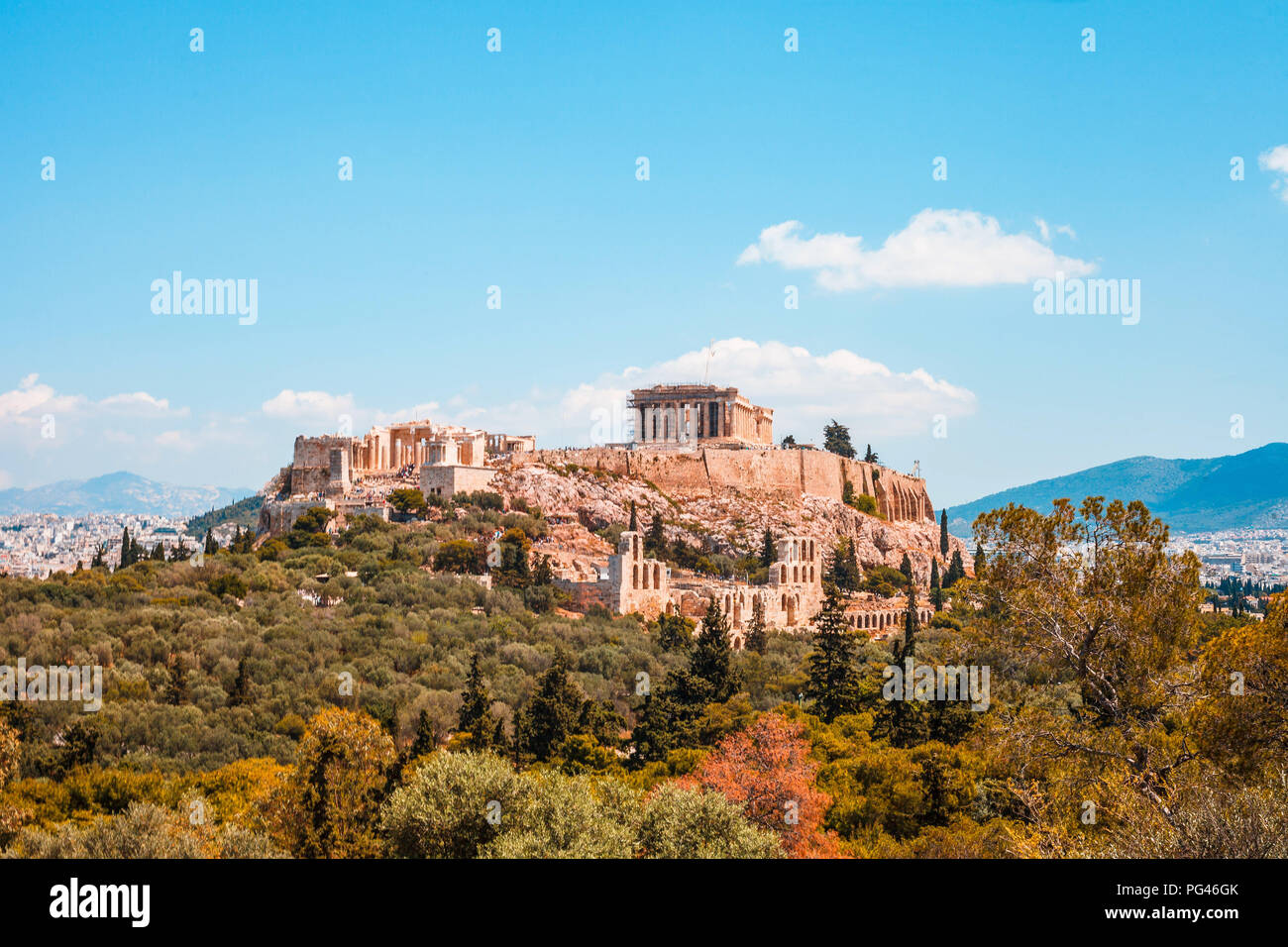 Acropolis and the Parthenon front Panoramic view in Athens Greece Stock ...