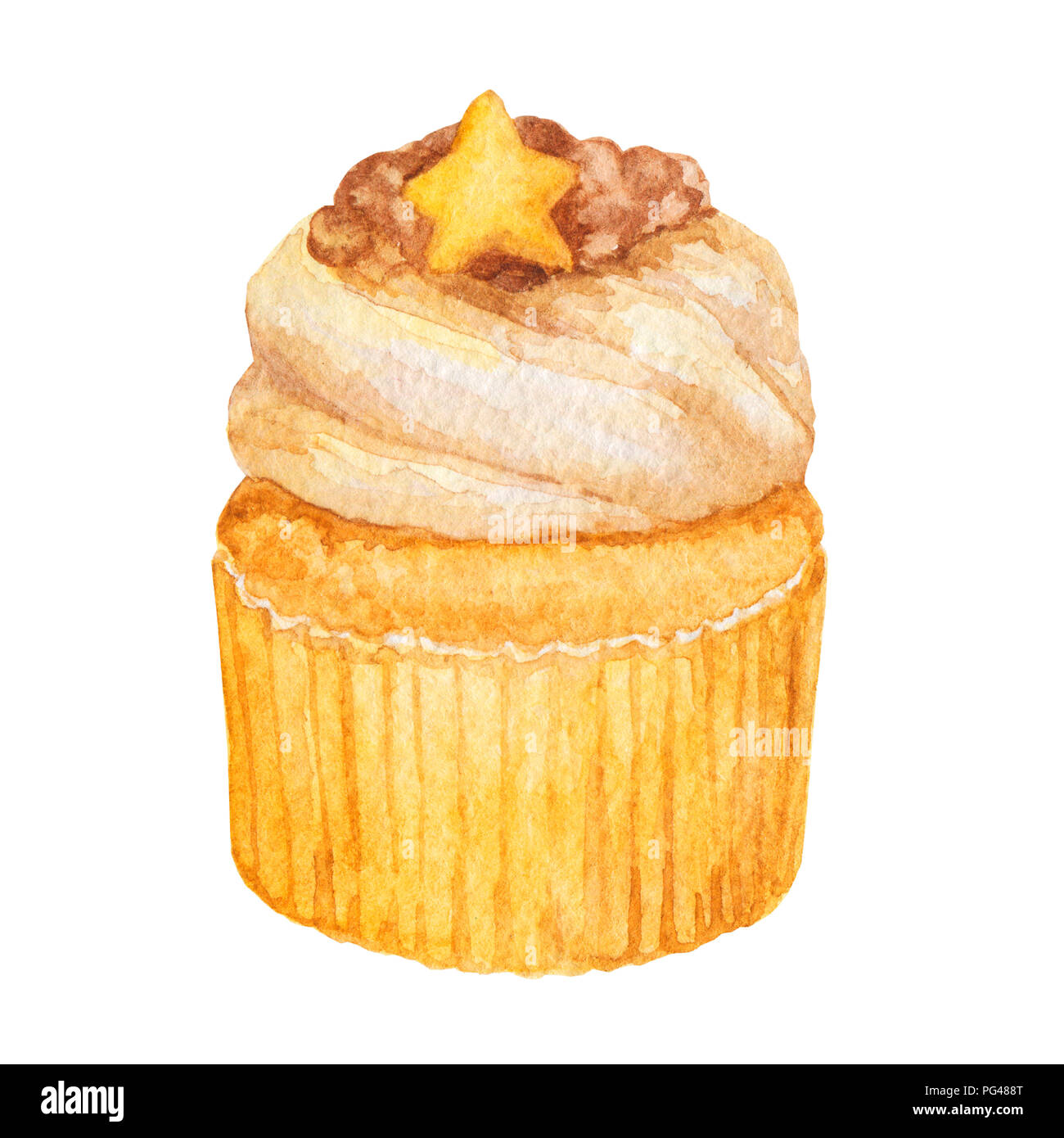 Watercolor cupcake, fairy cake isolated on a white background. Sweet ...