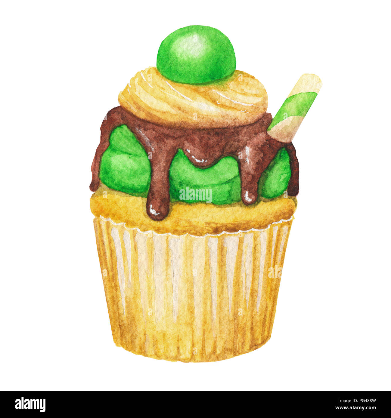 Watercolor cupcake, fairy cake isolated on a white background. Sweet ...