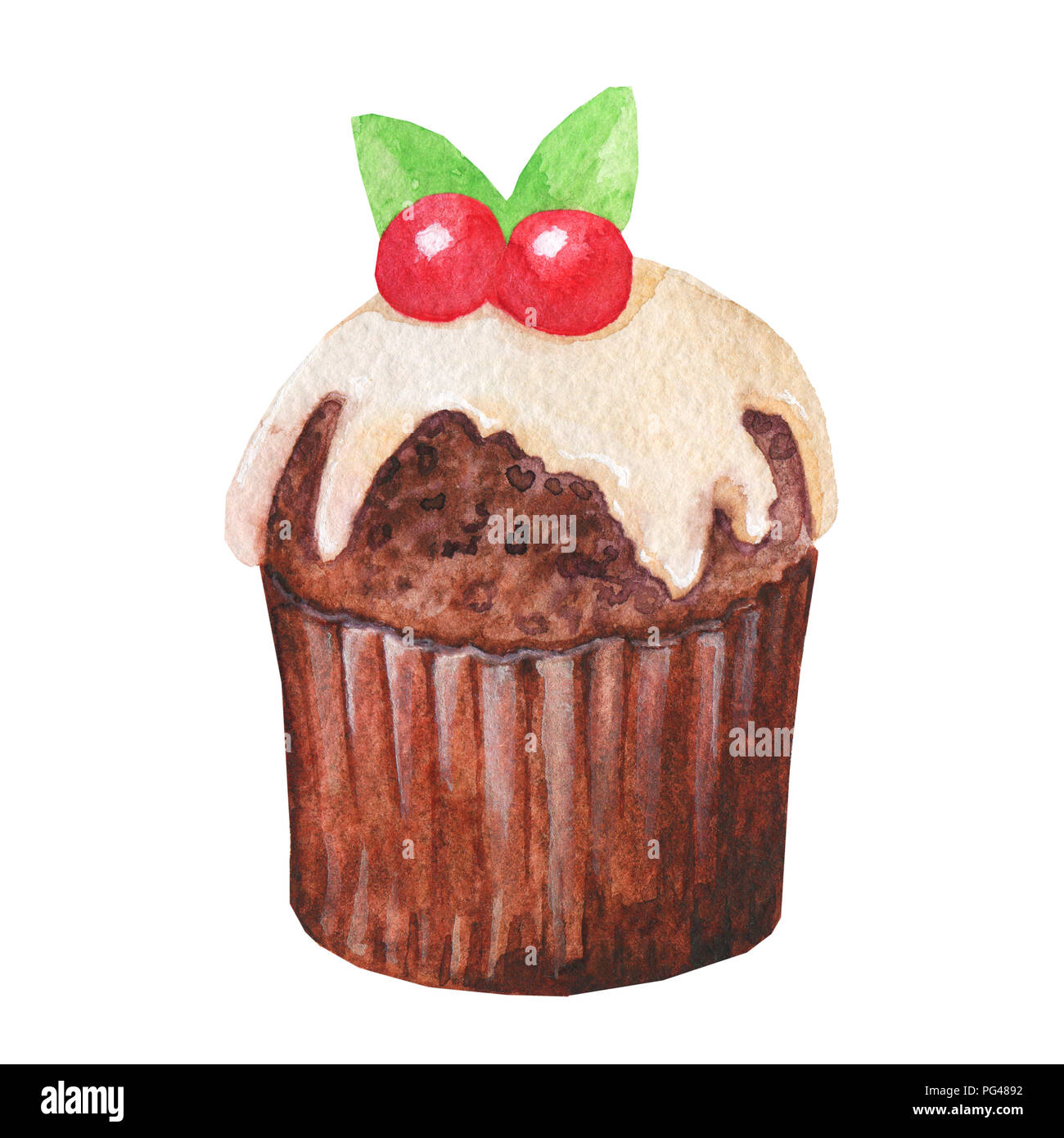 Watercolor cupcake, fairy cake isolated on a white background. Sweet ...