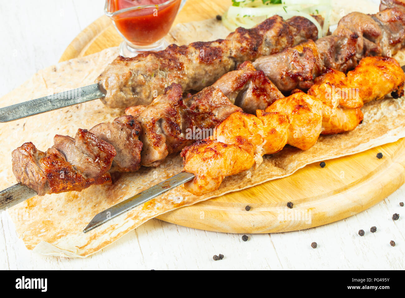 Grilled meat kebab mix plate assortment Stock Photo - Alamy
