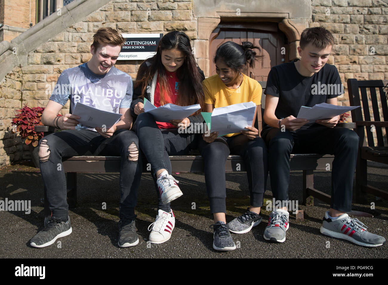 Students look at their GCSE results at the Nottingham High School in ...